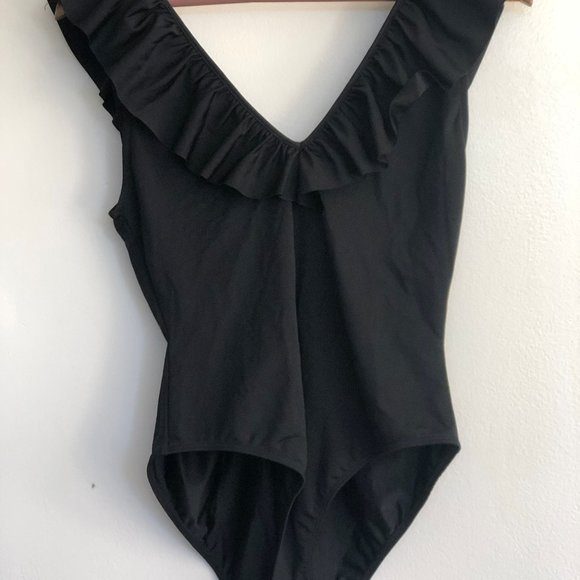 Zara | Tops | Zara Black Ruffled Bodysuit | Poshmark